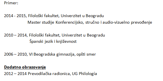 Cv Radna Biografija Primer - Girha Curriculum Vitae